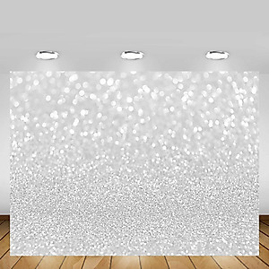 MEHOFOND Sliver Valentine Bokeh Photography Backdrop Shinny Sparkle Abstract Halos Background Galentines Day Wedding Baby Shower Birthday Party Decorations Banner Portrait Photo Booth Props 7x5ft