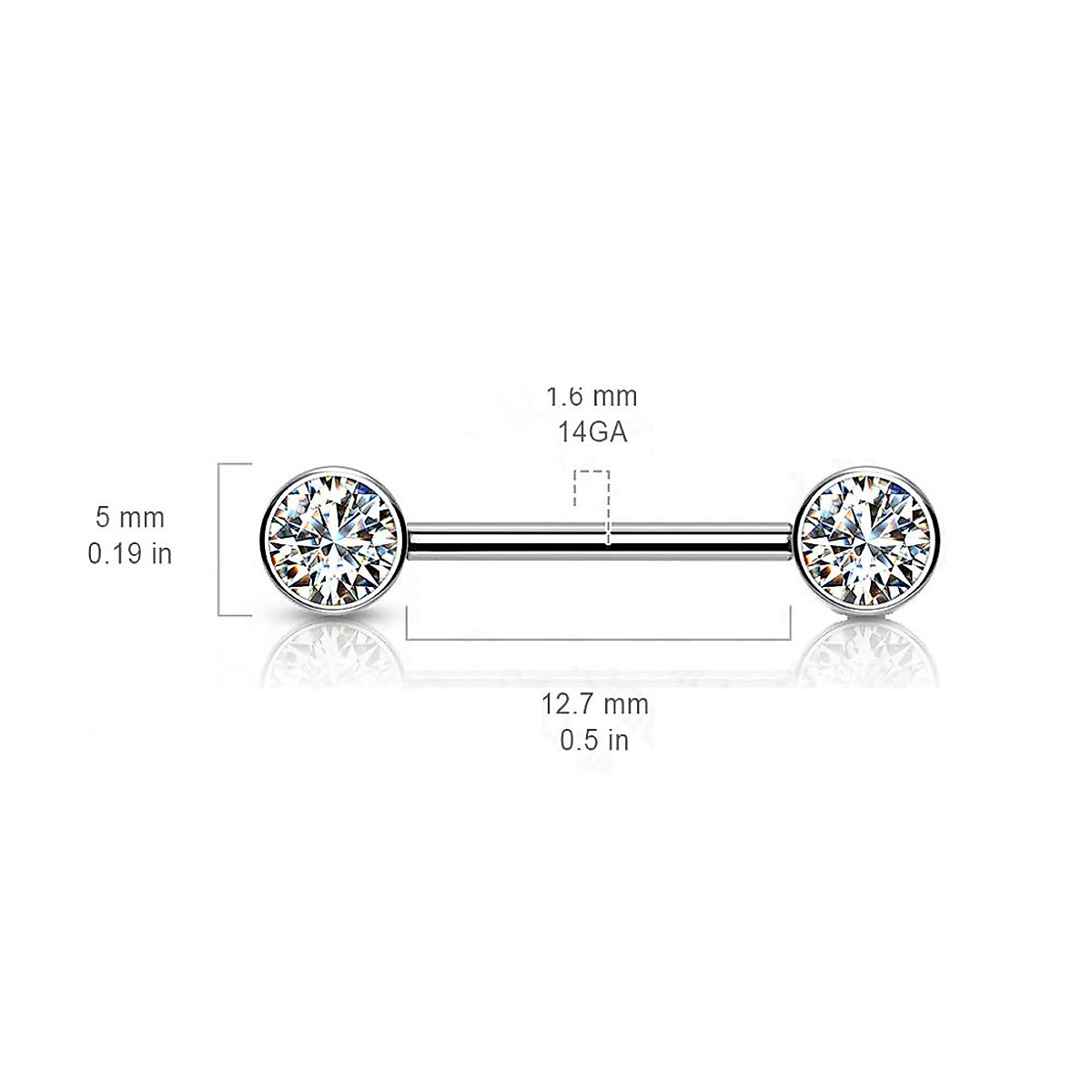 Pierced Owl 14G Implant Grade Titanium Threadless Push-in Bezel Set CZ Crystal Nipple Barbells, Sold as a Pair (Vitrail Medium, 14mm (9/16"))