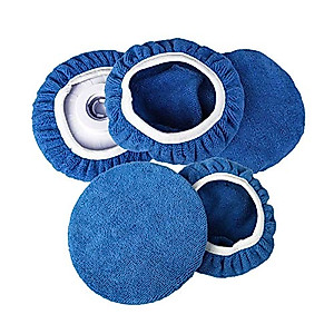 ZYTC Car Polishing Waxing Sleeve Polisher Pad Bonnet Microfiber Pad Soft Pack of 5 (Dark Blue, 9"-10")
