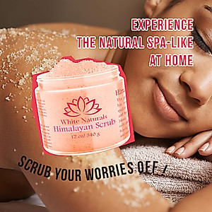 Himalayan Salt Body Scrub, Pink Exfoliator For Women, Exfoliating Scrub for Soft Skincare, Removes Dead Skin Cells, Natural Face Foot Hands Exfoliation Deep Cleansing & Moisturize Skin Large 12oz Jar