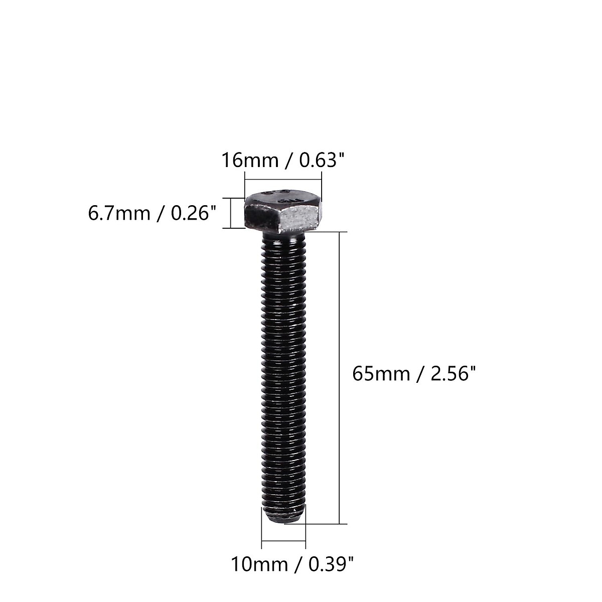 Aicosineg 10Pcs M10 x 65mm Carbon Steel Grade 8.8 External Hex Head Screw Bolts Metric Thread Hexagon Bolts Fastener Bolts for Hardware Furniture Industry Machinery Black 2.81x0.62inch