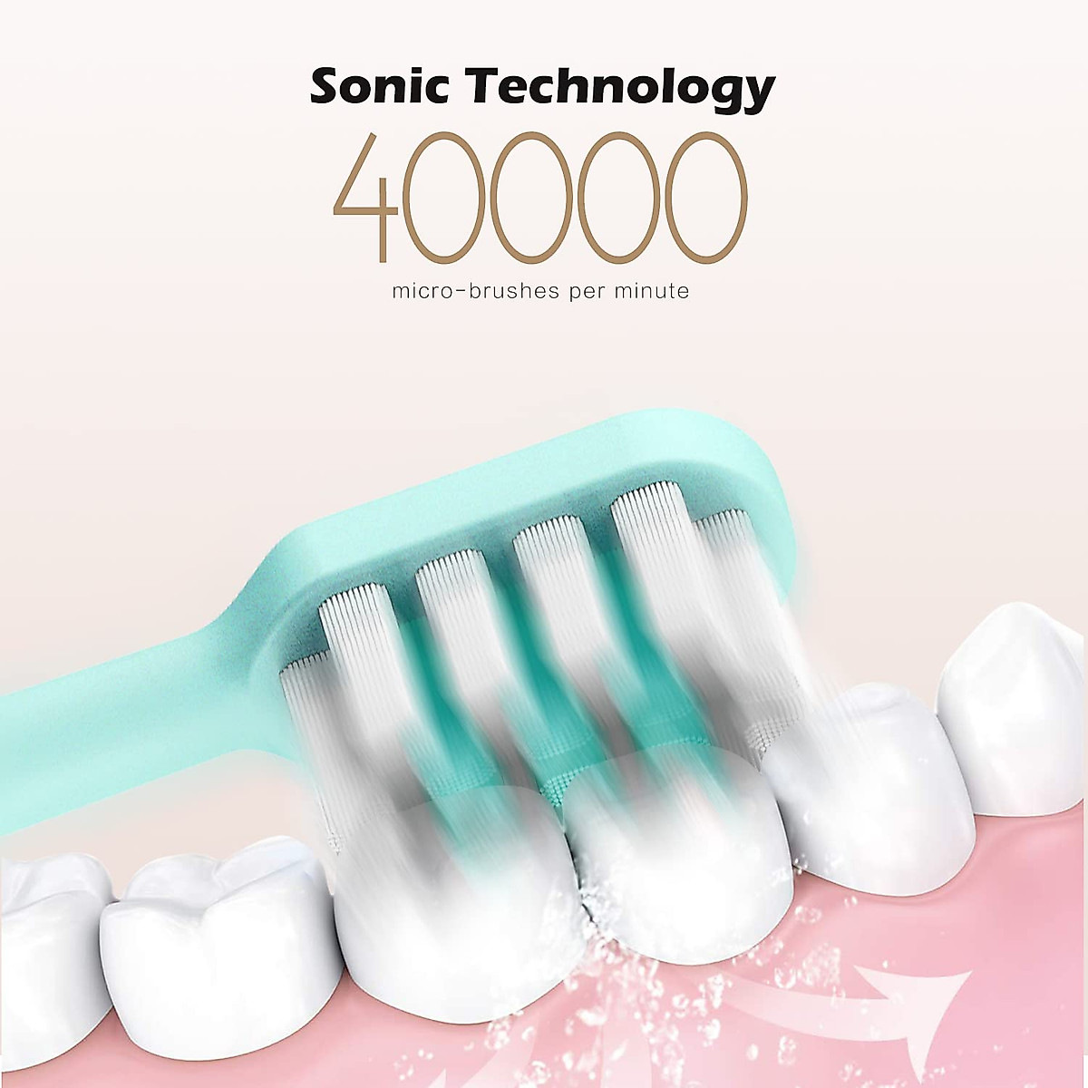 BeastRose Ultrasonic Electric Toothbrushes 5 Modes 5 Brush Heads USB Fast Charge Powered Toothbrush for Adults & Kids (Green)