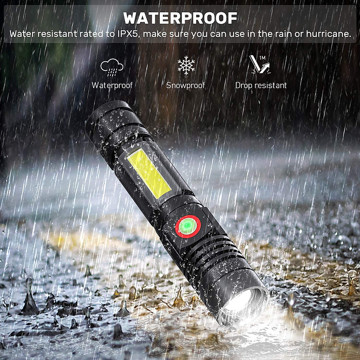 Rechargeable LED Flashlights, Magnetic Flashlight Super Bright Tactical Flashlight with SideLight,USB Rechargeable,Zoomable,Waterproof Best Small Flashlight for Camping, Emergency