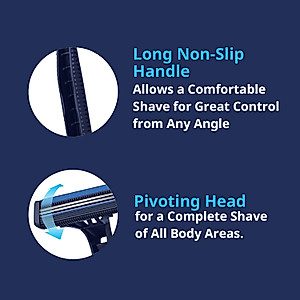 Dorco Pace 2 Plus Disposable Razor 2 blades Pivoting Head Open-Flow for Easy Rinsing with Lubricating Strip and Long Non-Slip Rubber Handle (30ct No Rubber Handle) | Father's Day Gifts
