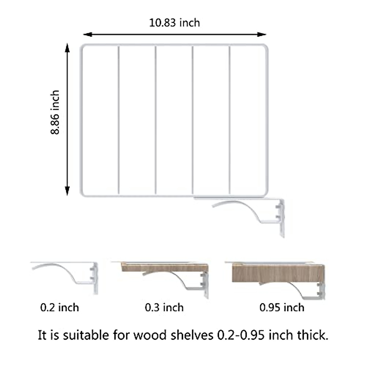 BTSD-home Adjustable Shelf Divders for Organization and Storage Metal Closet Dividers for Wood Shelves in Cabniet Kitchen Bedroom and Office (6 Pack)