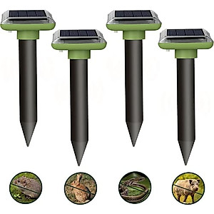 Gopher Repellent Ultrasonic Solar Mole Repellent, Ultrasonic Mole Repellent Solar Powered, Gopher, Snakes, Vole and Other Underground Pests(4 Pack)