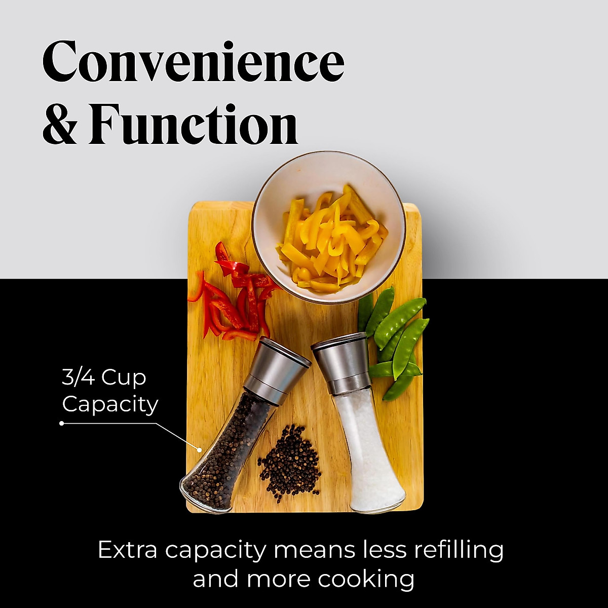 Willow & Everett Salt and Pepper Grinder Set - Stainless Steel Refillable Salt & Peppercorn Shakers