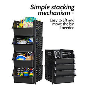 Skywin Plastic Stackable Storage Bins for Pantry - 12 Pack Black Stackable Bins For Organizing Food, Kitchen, and Bathroom Essentials