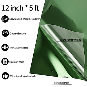 VINYL FROG Metallic Foil HTV Vinyl Roll 12"x5ft Dark Green Chrome Heat Transfer Vinyl Iron on Vinyl Easy to Cut & Weed DIY Heat Press Design for T-Shirts