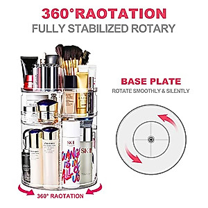 Artbisons 360 Rotating Makeup Organizer, 7 Layers Adjustable Large Capacity Cosmetics Organizer Spinning Perfume Organizer for Vanity Fits Brushes Nail Polish (Clear)