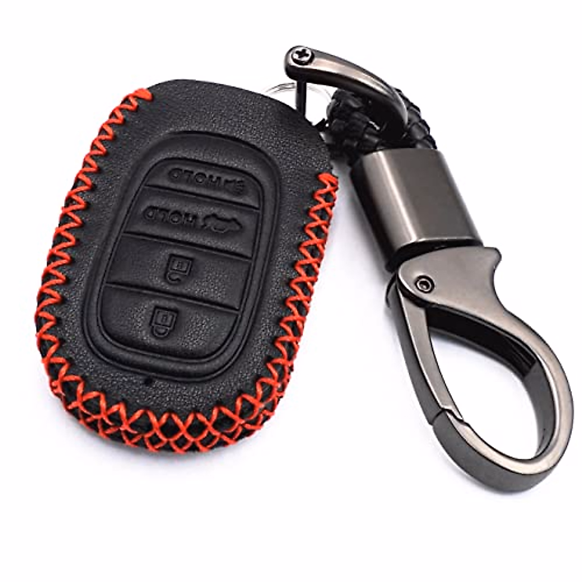 MJKEYAuto Black Leather 4 5 Buttons Remote Smart Key Fob Cover Case Chain for Honda Civic Hatchback Accord HR-V 2022 2023 (4 Buttons)