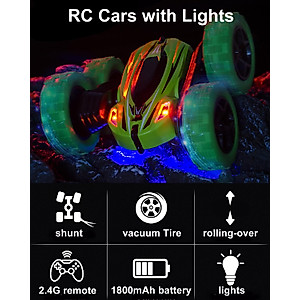 VETIFINAL Remote Control Car, RC Cars 2.4GHz Fast Stunt RC Car, 4WD 360° Rotating RC Trucks with Headlights, Off Road RC Crawler Xmas Toy Cars for Kids Boys Girls Birthday Gift Red