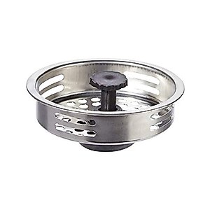 Handy Housewares Metal Kitchen Sink Basket Strainer - Fits Standard (3.25") Drains - Heavy-Gauge Metal Body with Rubber Stopper Plug (1)