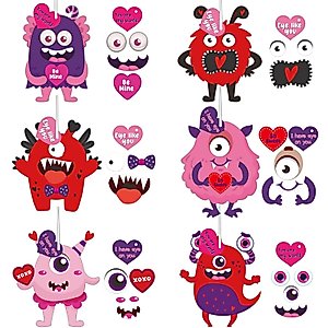 Haooryx Valentine's Paper Craft Kits - 30Pcs DIY Monster Paper Hanging Ornaments Make Your Own Valentine's Day Exchange Gift Card Decorations Kids Home Decor Classroom Mix Match Art Handcraft Supplies