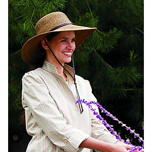 Sloggers Women's Wide Brim Braided Sun Hat with Wind Lanyard - UPF 50+ Maximum Sun Protection Dark Brown