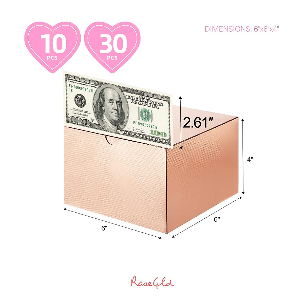 ROSEGLD Gift Box 9x6.5x3.8 Inches, Glossy Gift Box with Lid, Bridesmaid Gift Box, Rectangle Collapsible Box with Magnetic Lid for Gift Packaging (Glossy Rose Gold)