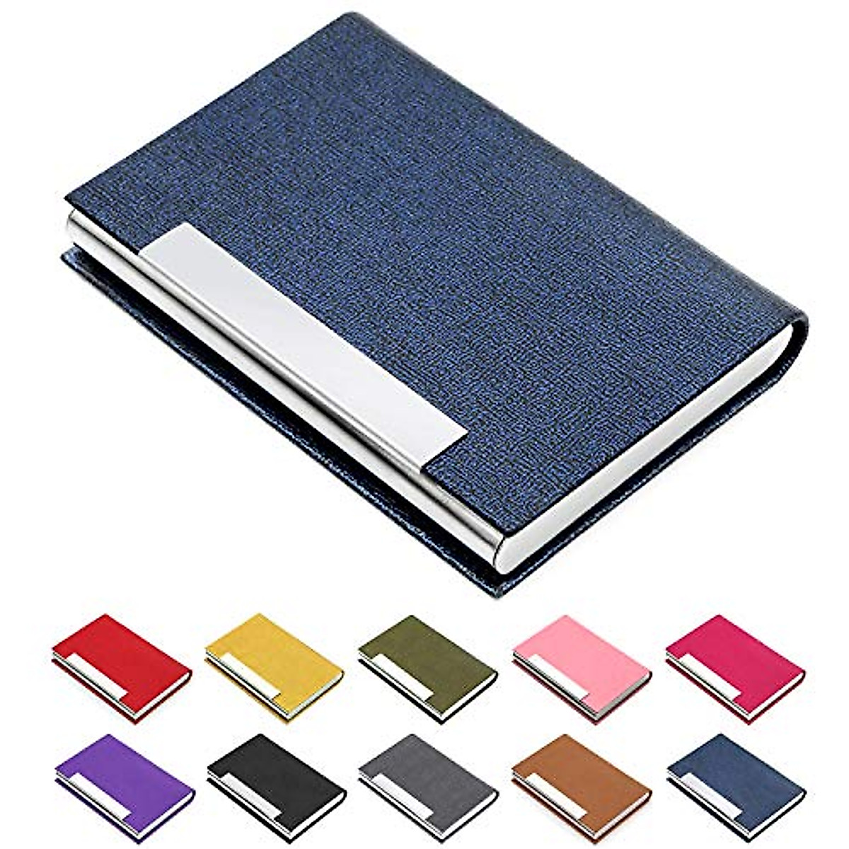 Padike Business Card Holder, Business Card Case Professional PU Leather & Stainless Steel Multi Card Case,Business Card Holder Wallet Credit Card ID Case/Holder for Men & Women. (Blue)