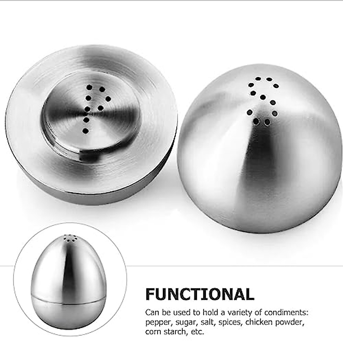 Yardwe Stainless Steel Container Egg Shaped Salt and Pepper Shakers Stainless Steel Shaker Bottles Seasoning Container Empty Condiment Jar for Kitchen Home Bbq Toilet Planter Pot
