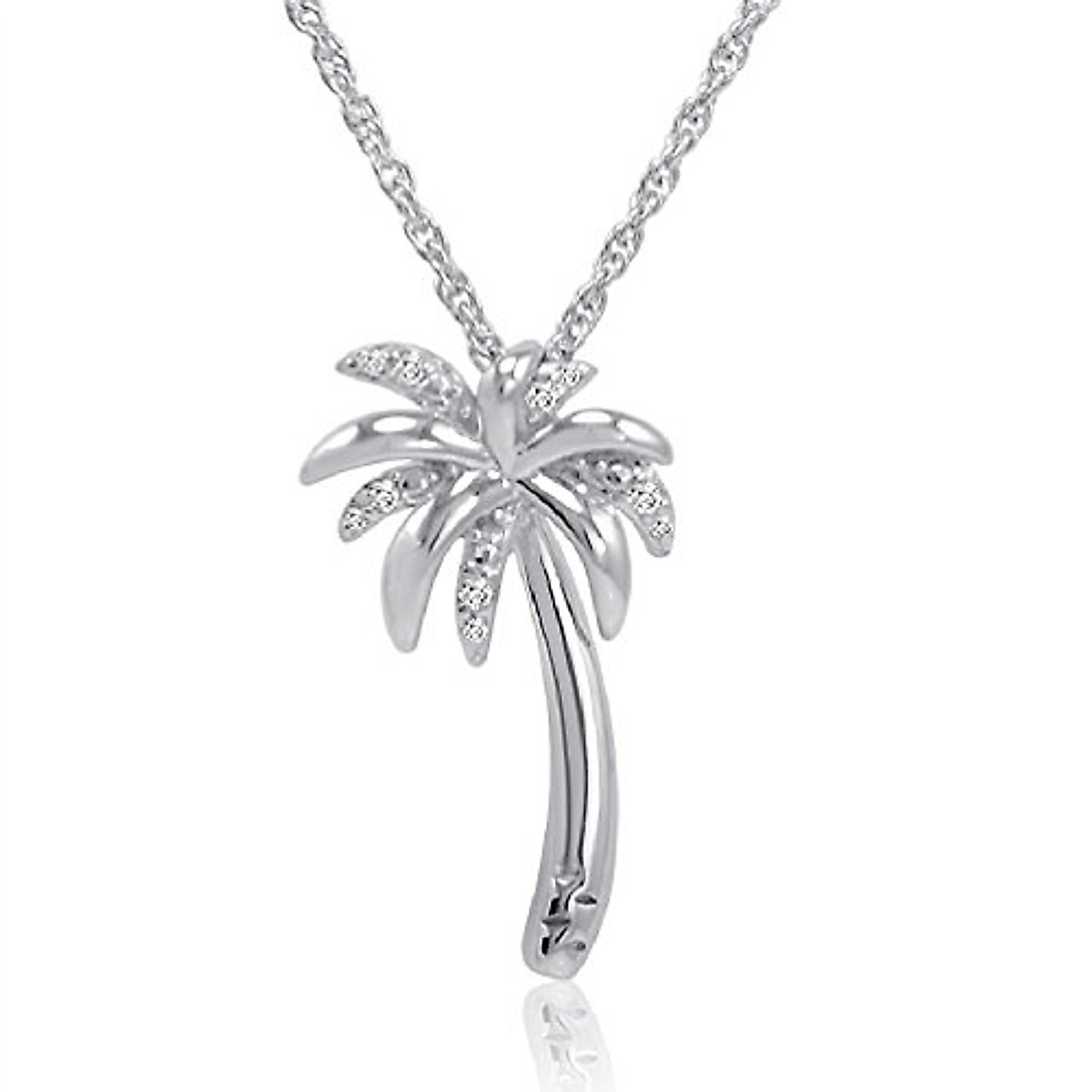 Amanda Rose Collection Sterling Silver Diamond Palm Tree Pendant Necklace for Women on an 18 inch Sterling Silver Chain