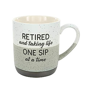 Pavilion Gift Company Retired and Taking Life One Sip at A Time-15oz Speckled Stoneware Coffee Cup Mug, 1 Count (Pack of 1), Beige