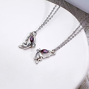 SmileBelle Best Bff Necklace for 2 Magnetic Butterfly Friendship Necklace as Bestie Gifts for 2 Teen Girls, Matching Friends Necklace Birthday Long Distance Jewelry Gift for Best Friends Female Women