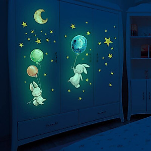 Luminous Rabbit Wall Stickers Glow in The Dark Bunny Wall Decal for Kid's Room Bedroom Decoration