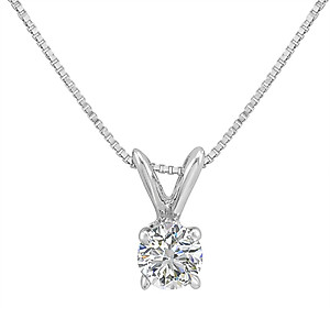 AGS Certified 1/3ct Natural Diamond Solitaire Pendant Necklace in 14K White Gold on an 18in. Box Chain |SI2-I1 Clarity G-H Color