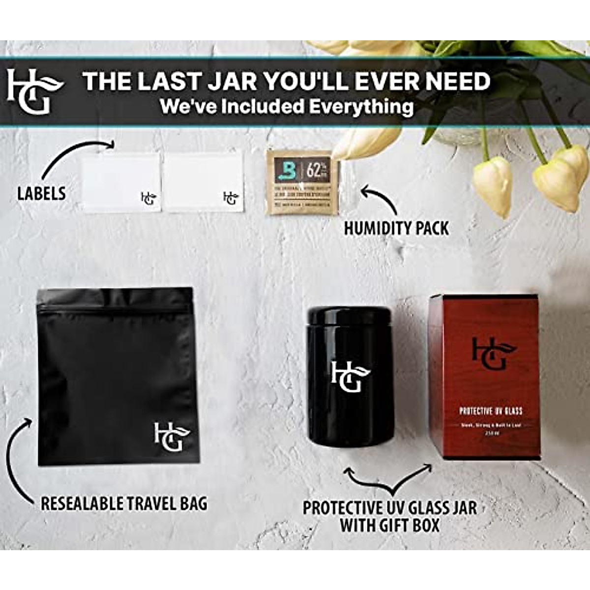 Herb Guard - Half Oz Airtight Jar and Smell Proof Containers (250 ml) Comes with Humidity Pack to Keep Goods Fresh for Months