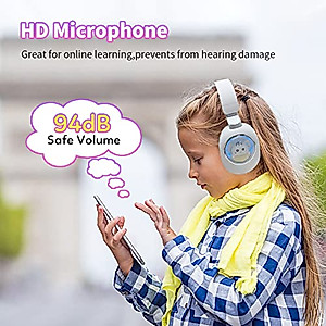 YUSONIC Wireless Headphones with led Lights， Kids Headphones for Girls Bluetooth Light up Over Ear with Microphone and sd Card for School/Travel/Phone/Kindle/pc/tv / MP3. (White)
