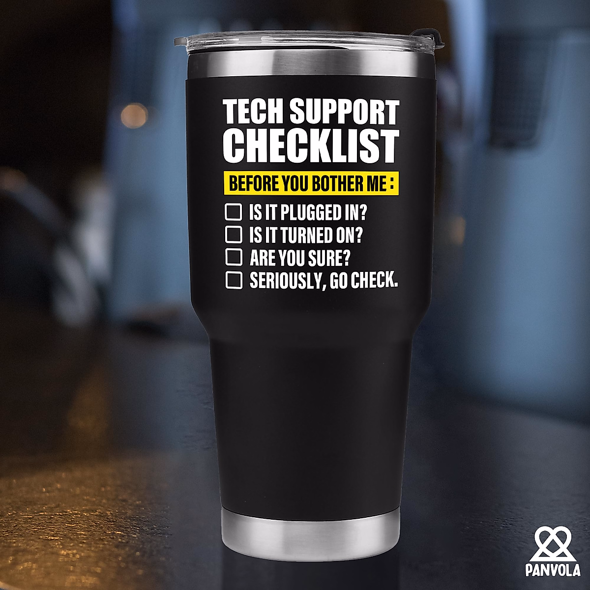Panvola Tech Support Checklist Technical Support Gifts Computer Programmer Vacuum Insulated Tumbler Travel Mug (30 oz)