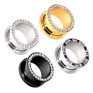 Stuppendux 4Pairs Stainless Steel with Zircon Double Flared Ear Gauges Tunnels Plugs Flesh Expander Earrings Body Piercing Jewelry Set for Women Men 5/8" 16mm