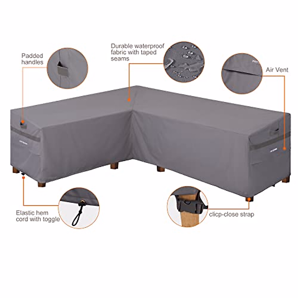 PATIOASIS Outdoor Left Facing Sectional Sofa Cover Grey 85''L x 106''L x 34''D x 31''/26''H Waterproof Heavy Duty L Shape Patio Furniture Lounge Set Couch Covers