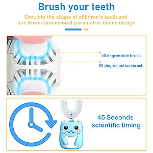 BASHUO Kids Ultrasonic Electric Toothbrush, 6 Gear Speed Mode IPX7 for Sensitive Teeth 360° Oral Cleaning U Shaped Toothbrush for Children Toddler 2-7 Years Old (Pink)