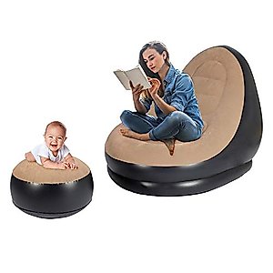 Inflatable Lounge Chair with Ottoman Blow Up Chaise Lounge Air Lazy Sofa Set Flocked Couch