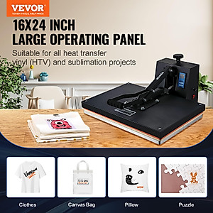 VEVOR Heat Press Machine, 16 x 24 in / 40 x 61 cm, Clamshell Sublimation Transfer Printer Teflon Coated, Digital Precise Heat Control, Silica-Gel Sponge Powerpress for T-Shirt Bag Pad Pillow