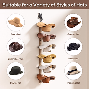 TIPSYTREE Cowboy Hat Rack,6 Pieces Cowboy Hat Holder with Wooden Board for wall, Metal, Wall Storage Hat Organizer for Hat Collection Western Room Décor
