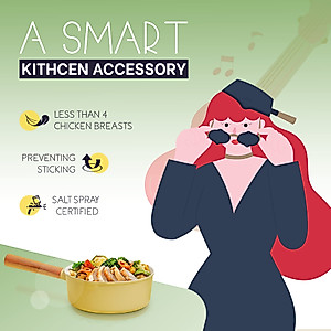 Dr.HOWS OMIZA 8" Nonstick Ceramic PFOA, PFOS-free Coated Sauce Pan, Dual Spouted 2 Quart Medium Saucepan, Wooden Handle, For Gas, Electric, Halogen, Induction stove (Green)