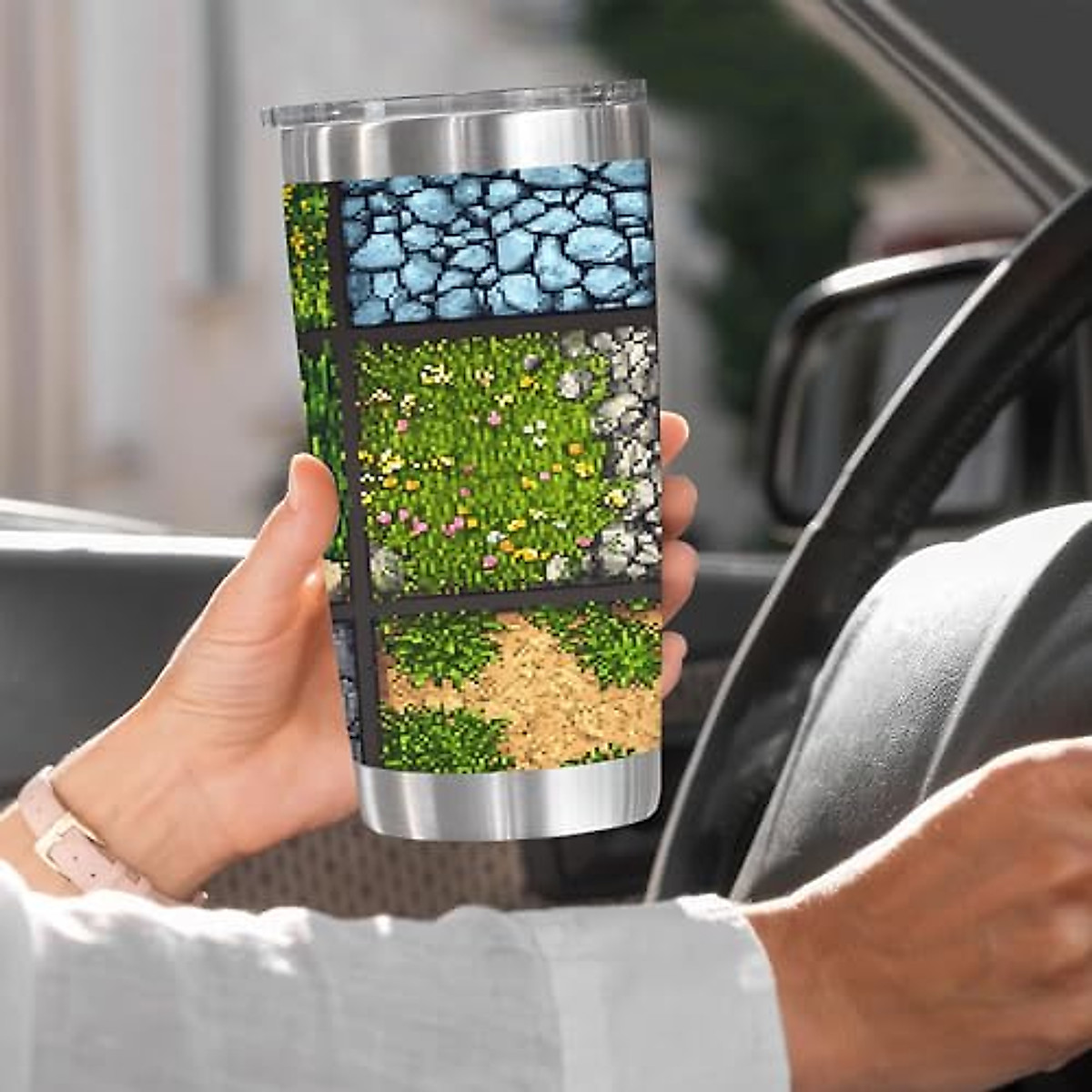 FOCIUZTA 20oz Pixel Art Tumbler with lid, Travel Coffee Cup, Ideal for Easter, Gaming Enthusiast, Mother Day, and birthday gifts