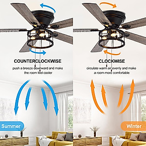 Breezary 52 inch Flush Mount Ceiling Fan with Light Pull Chain, 5 Reversible Blades, Farmhouse Low Profile Crystal Lighting Ceiling Fan Chandelier for Bedroom Living Room