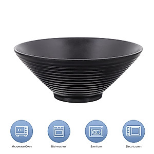 BESTonZON Japanese Style Ramen Bowls, Soup Bowl Melamine Hard Plastic Dishware Ramen Bowl Set with Matching Spoon and Chopsticks for Pho Udon Asian Dishes (4, Black, 9 inches)
