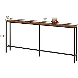 SUPERJARE 70.8 Inch Console Table, Entryway Table with Storage, Long Skinny Table, Hallway Table, Behind Couch Table, Industrial Plant Table, Adjustable Feet, for Entrance, Living Room - Vintage Brown
