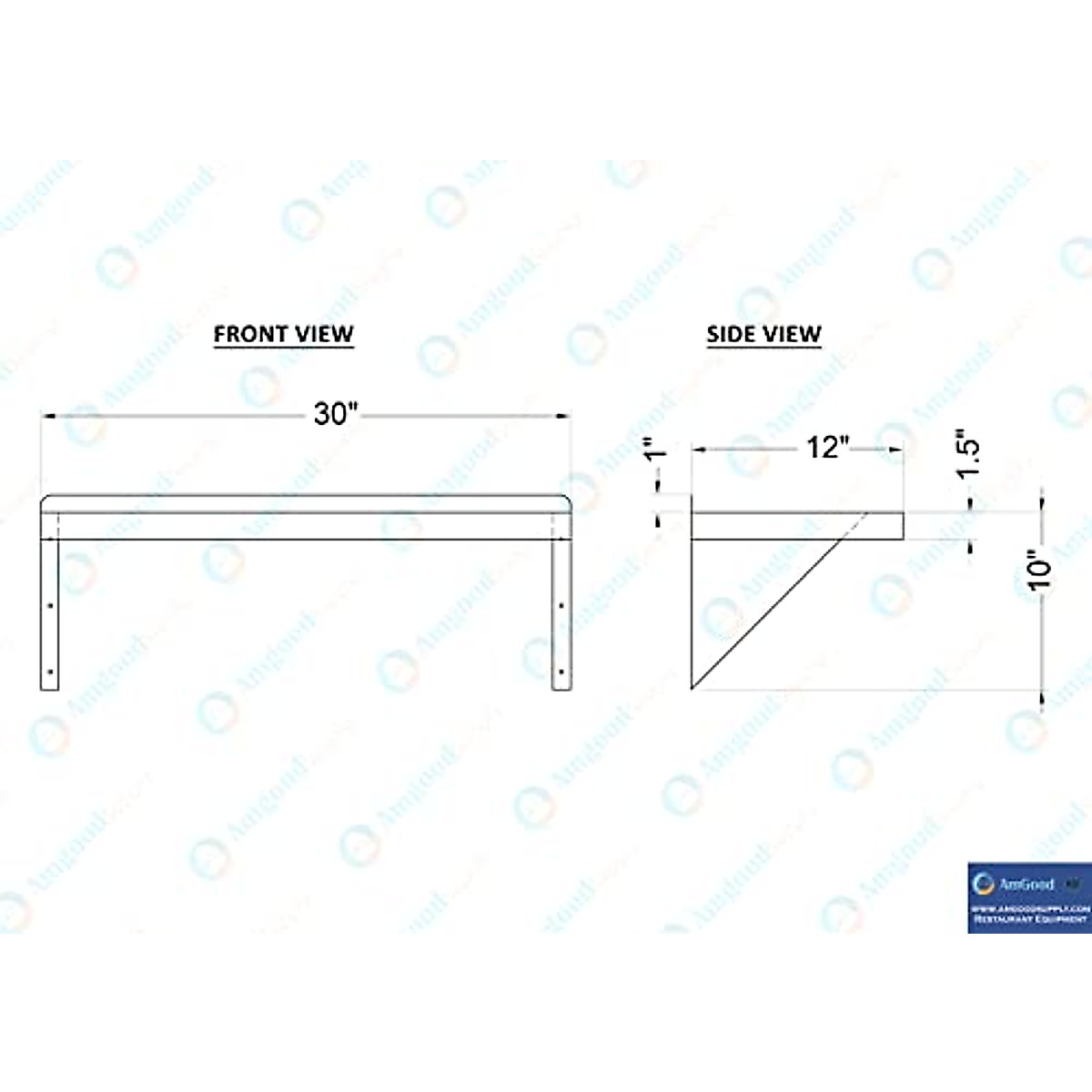 AmGood 12" Width x 30" Length | Stainless Steel Wall Shelf | Square Edge | Metal Shelving | Heavy Duty | Commercial Grade | Wall Mount | NSF Certified