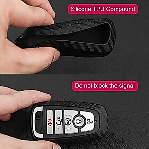 M.JVisun Soft Silicone Rubber Carbon Fiber Texture Cover Car Key Fob Case For Ford Ecosport Edge Escape Explorer F-150 Raptor F-250 F-350 F-450 F-550 Fusion Mondeo Mustang Ranger -Black-Weave Keychain