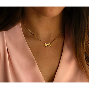 Glimmerst Initial Heart Necklace,18K Gold Plated Stainless Steel Tiny Heart Letter A Necklace Personalized Monogram Name Necklace for Women