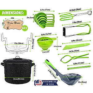 Canning Pot with Rack and full Set + ½ Pint ladle Measuring Cups - Supplies Kit for Beginner, Food Grade Stainless Steel Accessories Starter