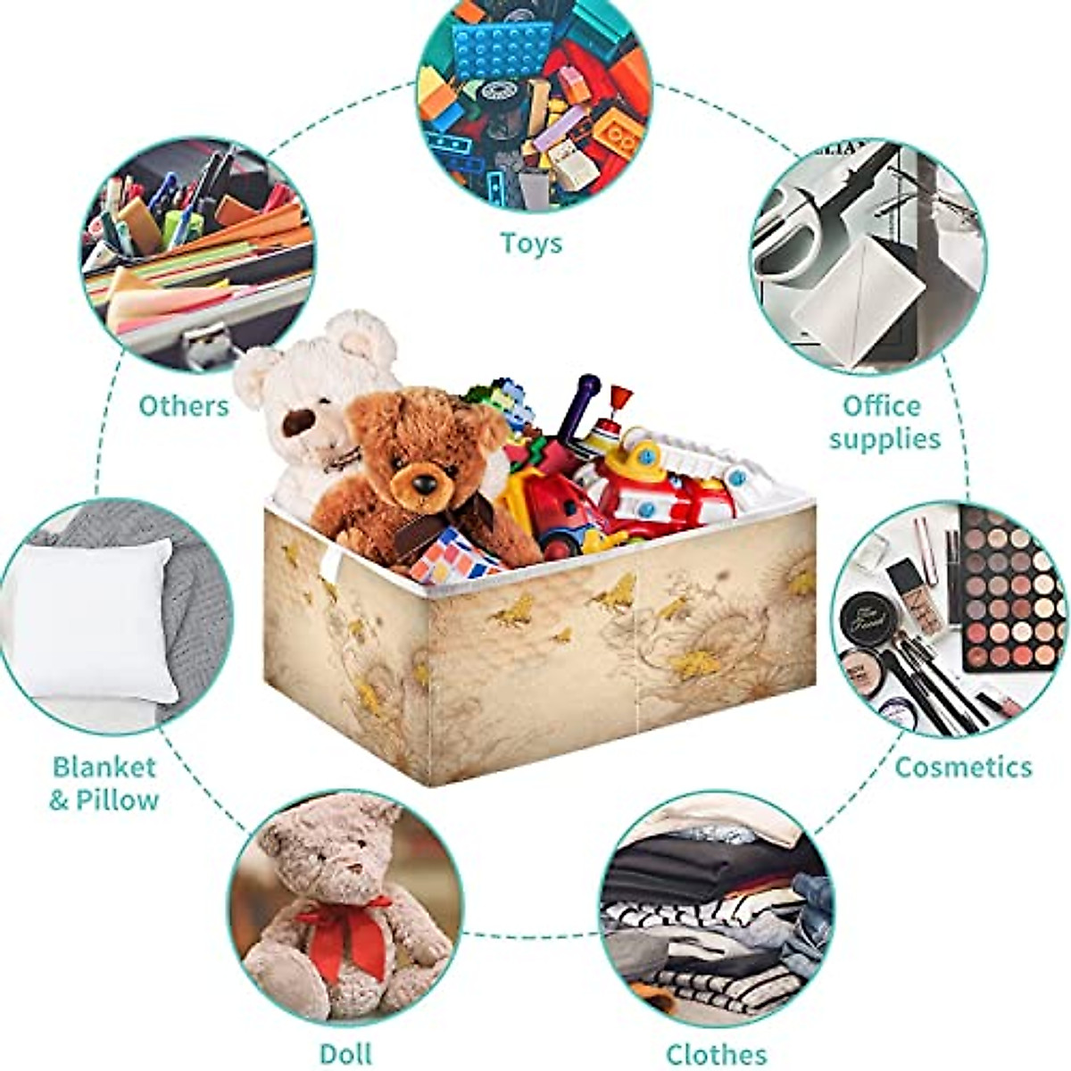 visesunny Closet Baskets Vinatge Style Sunflower Bee Storage Bins Fabric Baskets for Organizing Shelves Foldable Storage Cube Bins for Clothes, Toys, Baby Toiletry, Office Supply