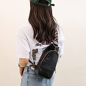 TUAHOUS Crossbody Sling Bags for Women, 23x13.5cm/9x5.3in Chest Bag Small Guitar Strap Purse PU Leather Sling Bag Satchel Shoulder Bag for Women Teen Girls