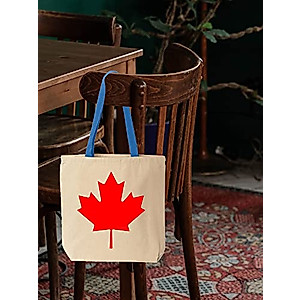 shop4ever Canada Leaf Cotton Canvas Tote Canadian Flag Reusable Shopping Bag 10 oz Natural - R Blue 1 Pack Colored Handle