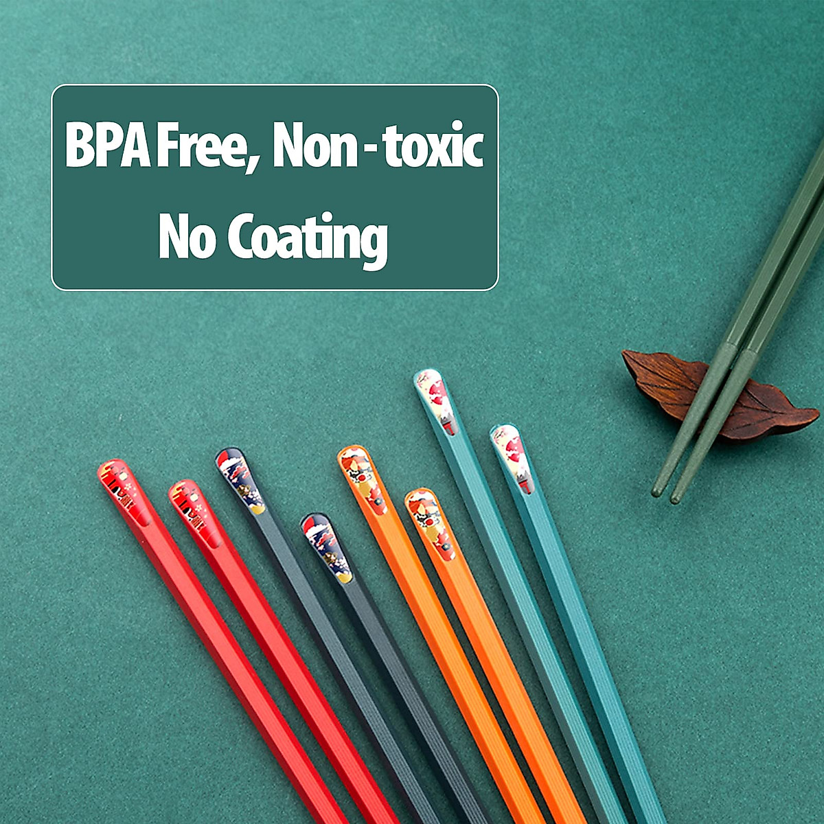 Japanese Style 5 Pairs Fiberglass Chopsticks-Reusable Chopsticks Dishwasher Safe, 9.57 inch/24.3cm Non-Slip Family/ Hotel/ Restaurant Chinese Chop Stick, Gift Set, Dark Green