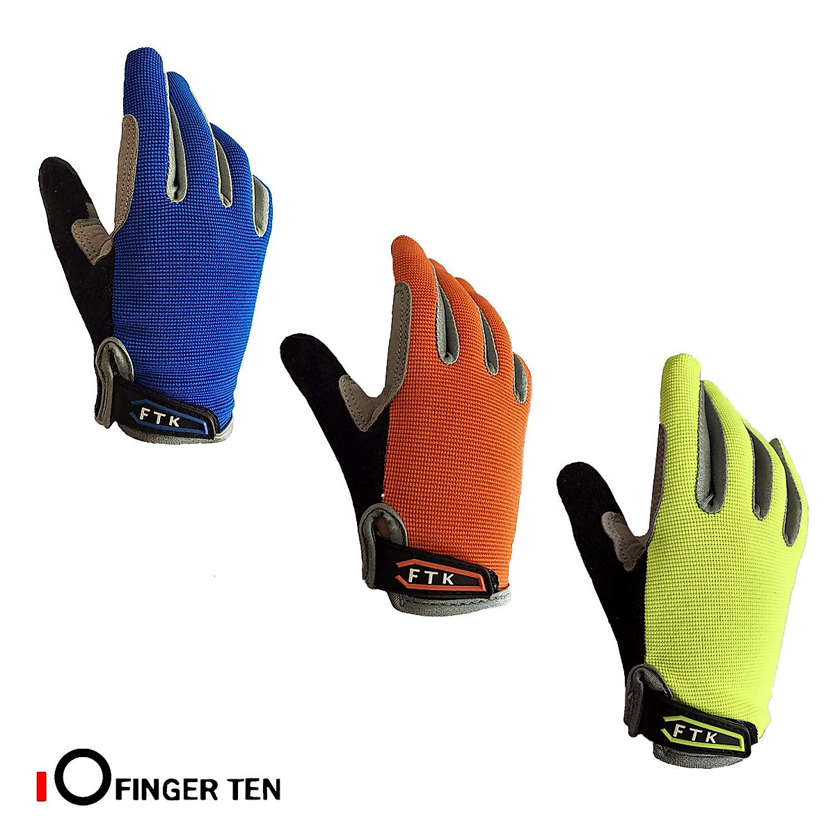 Cycling Gloves Kids Boys Girls Youth Full Finger Pair Bike Riding, Children Toddler Touch Screen Mountain Road Bicycle Warm Cold Weather Gel Padded, Color Blue Orange Age 2-11 (Blue, Small)